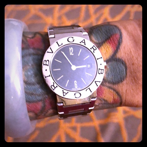 Accessories | Bulgari Watch Stainless Steel Black Face | Poshmark